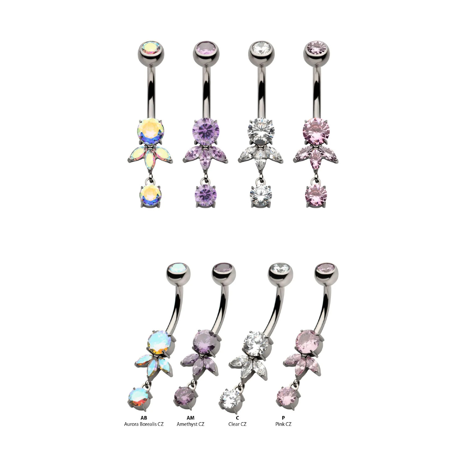 Custom Order Titanium Marquise Fan Navel With Dangle Gems