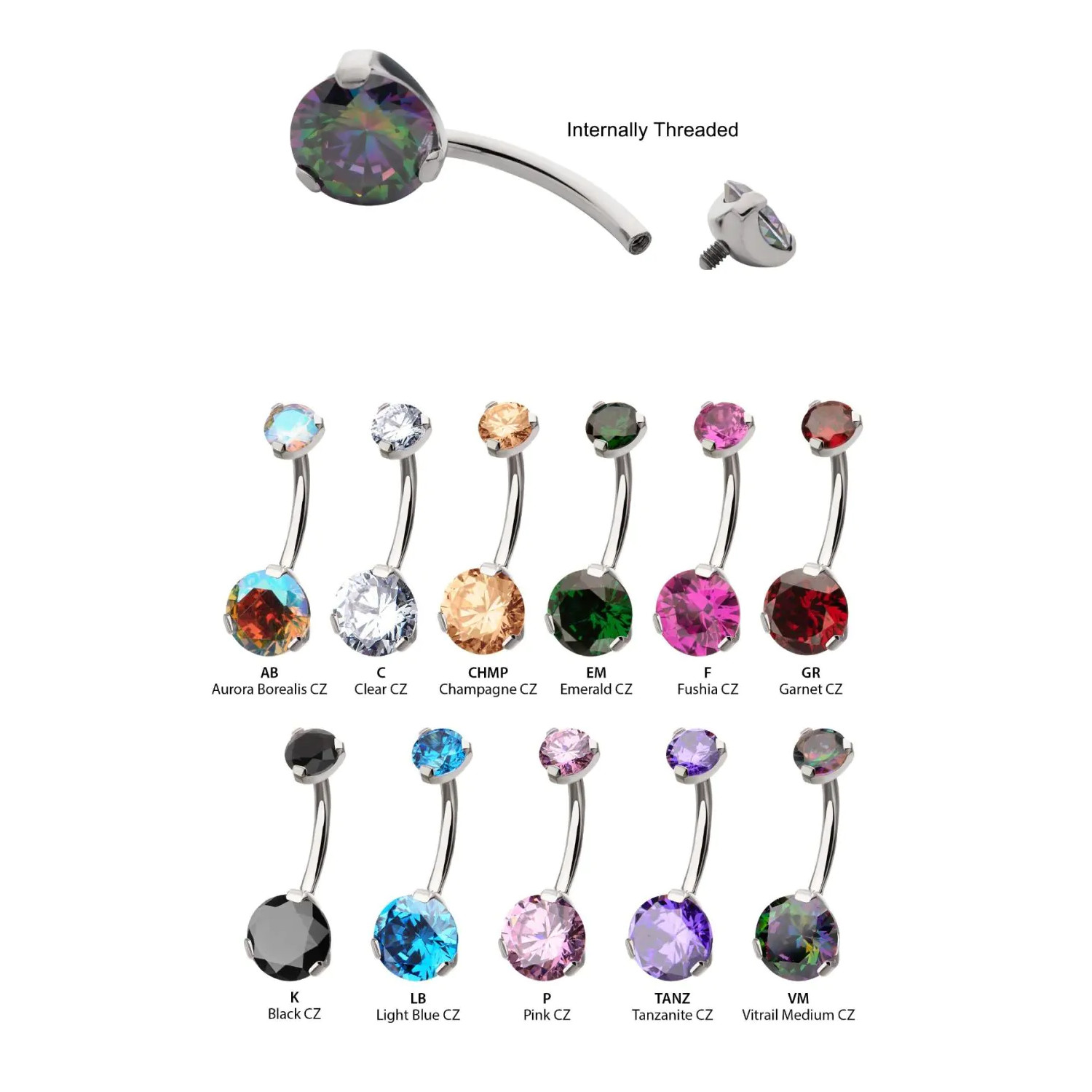 Invictus Titanium Prong Set Internally Threaded Navel