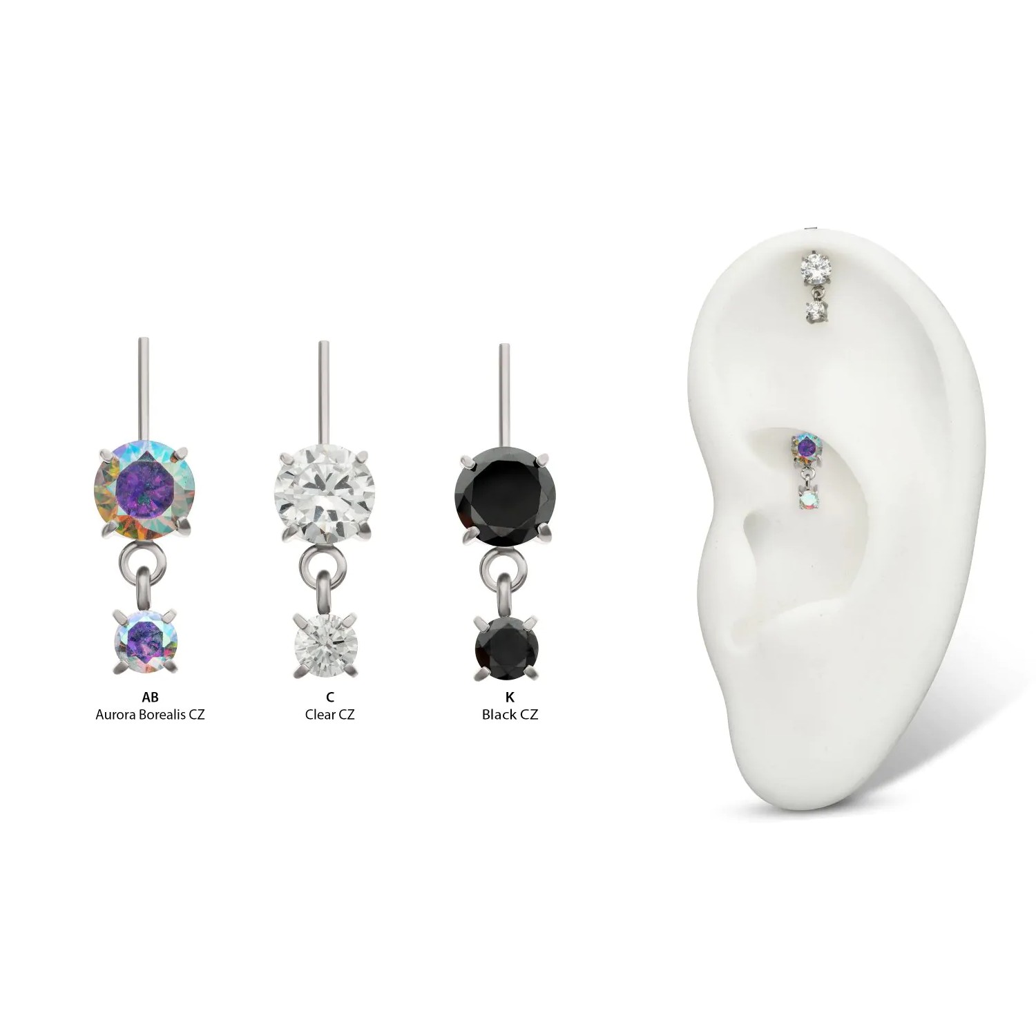 Titanium Vertical Helix Prong Set Threadless End With Dangle