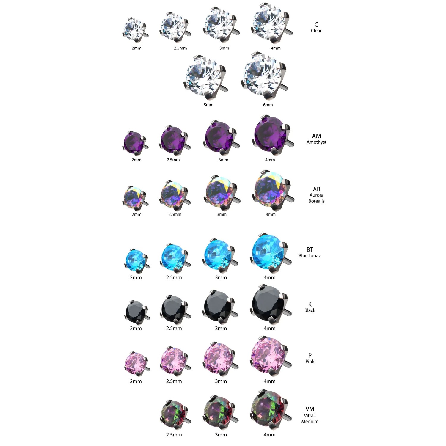 Custom Order Titanium Prong Set Gem Threadless Ends