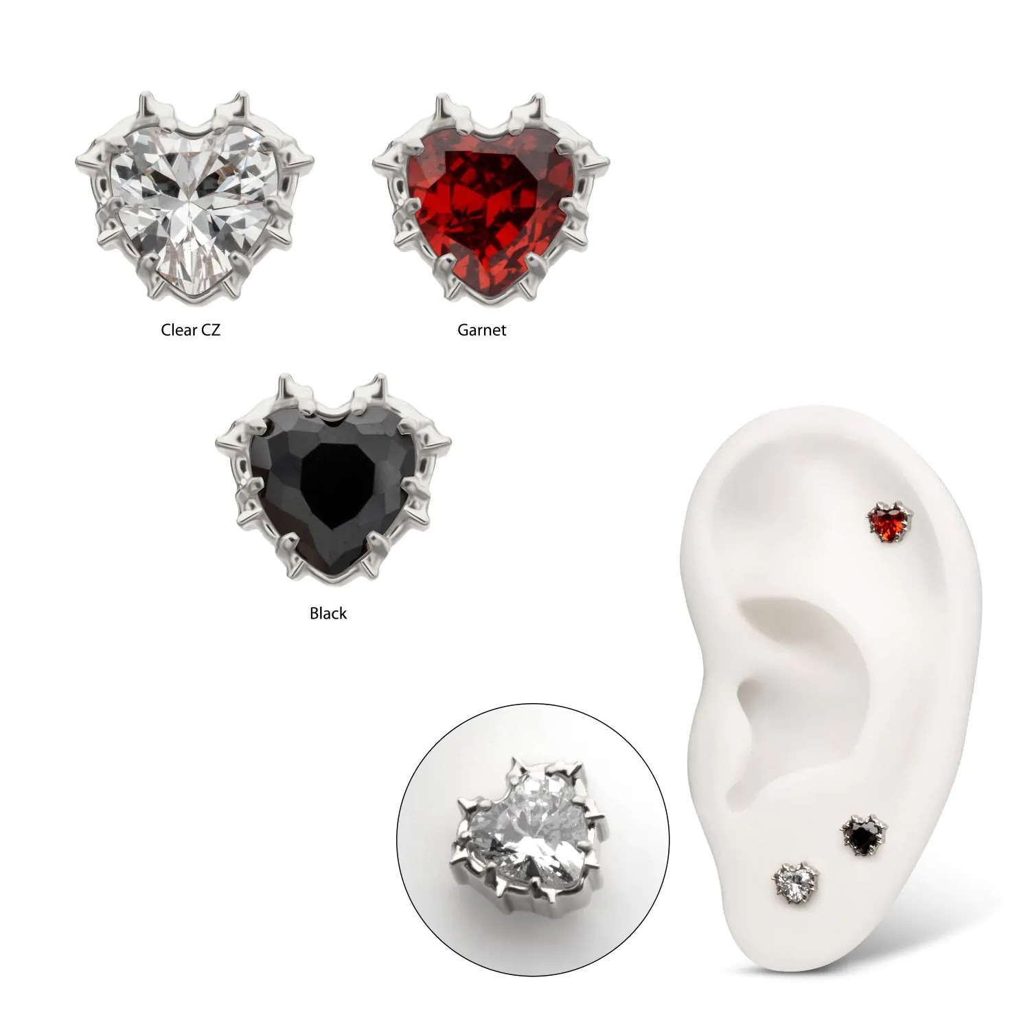 Custom Order Titanium Threadless Spike Gemmed Heart End