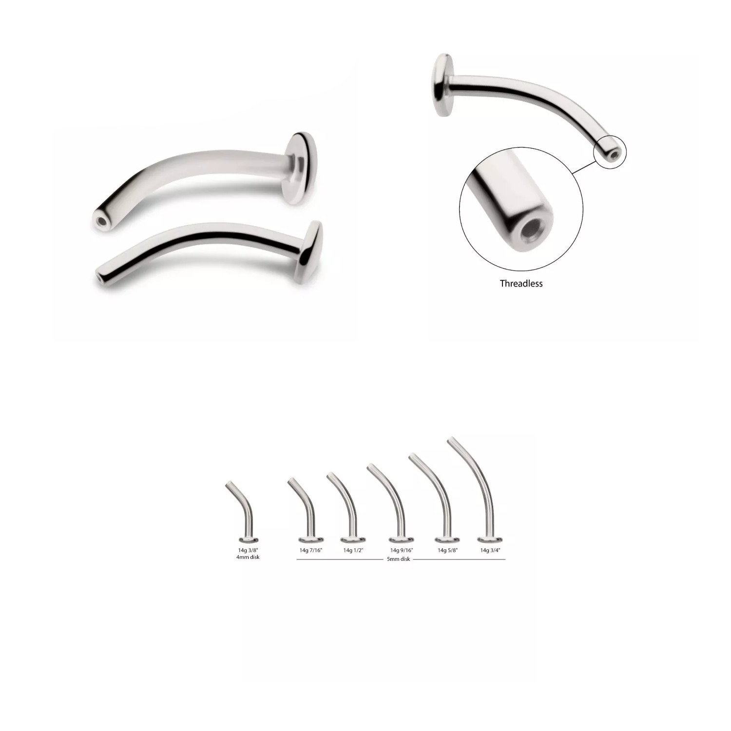 Titanium Threadless Fixed Disc Curve Barbell Post Only