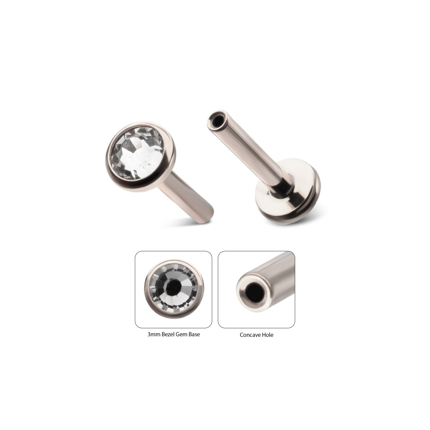 Titanium Threadless Labret With Gemmed Back