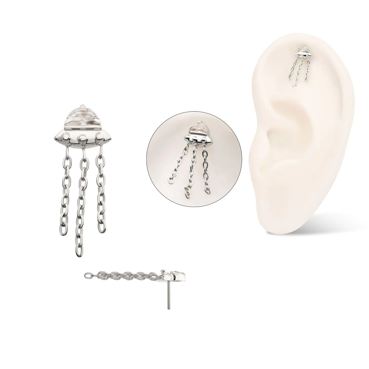 Custom Order Titanium Ufo Threadless End With Dangle Chains