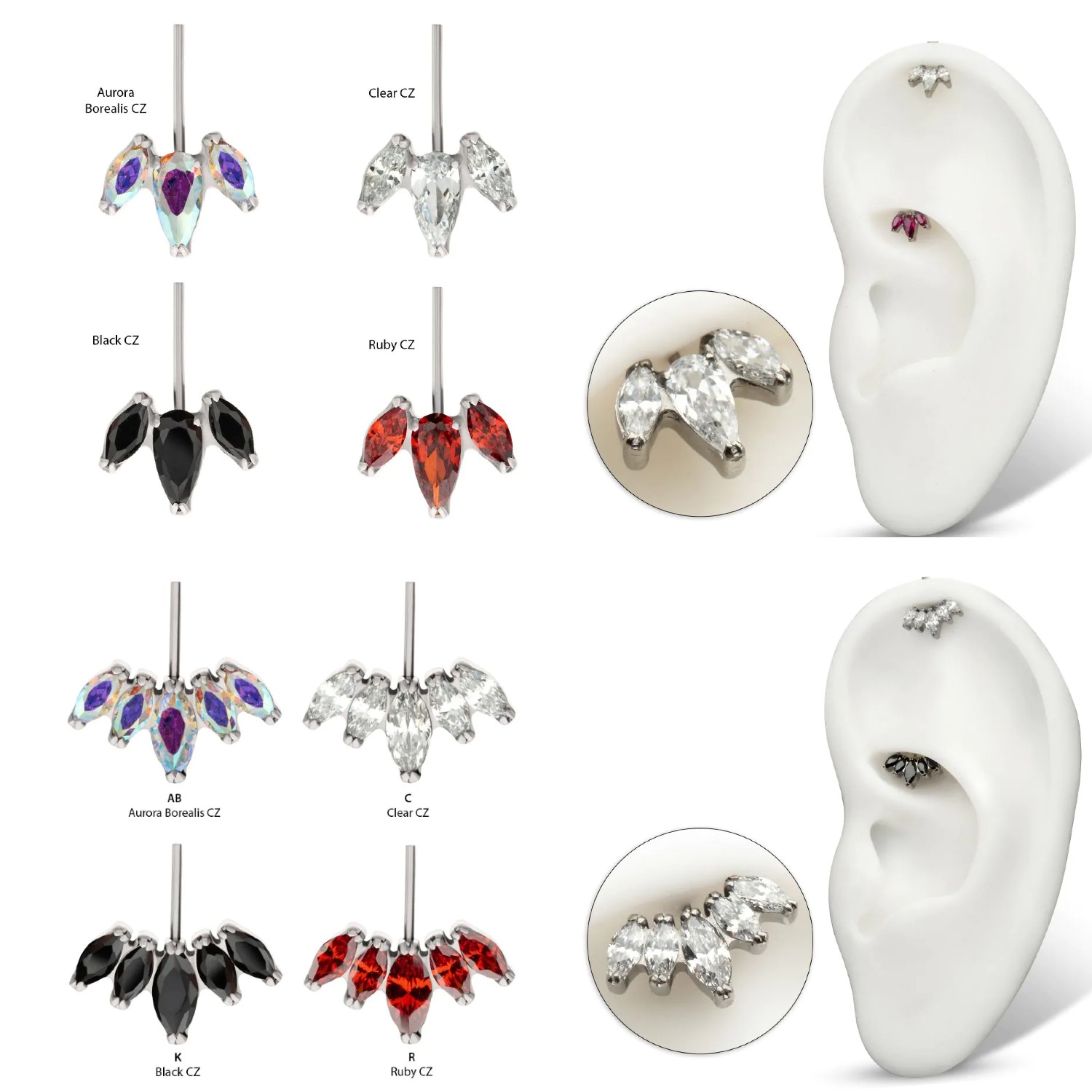 Invictus Titanium Threadless Vertical Helix Pear Cluster End