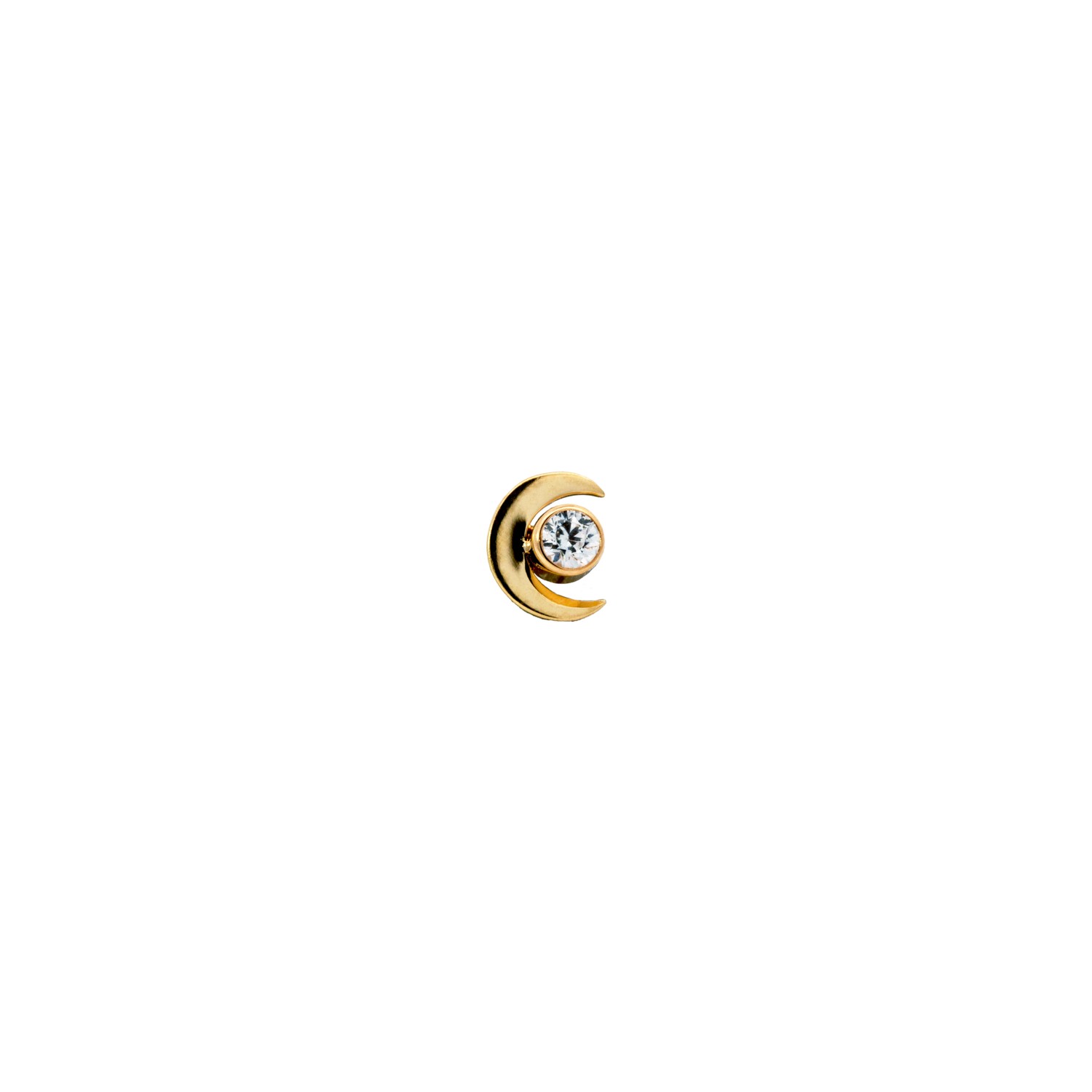 14k Gold Gemmed Moon Internally Threaded End With Diamonds