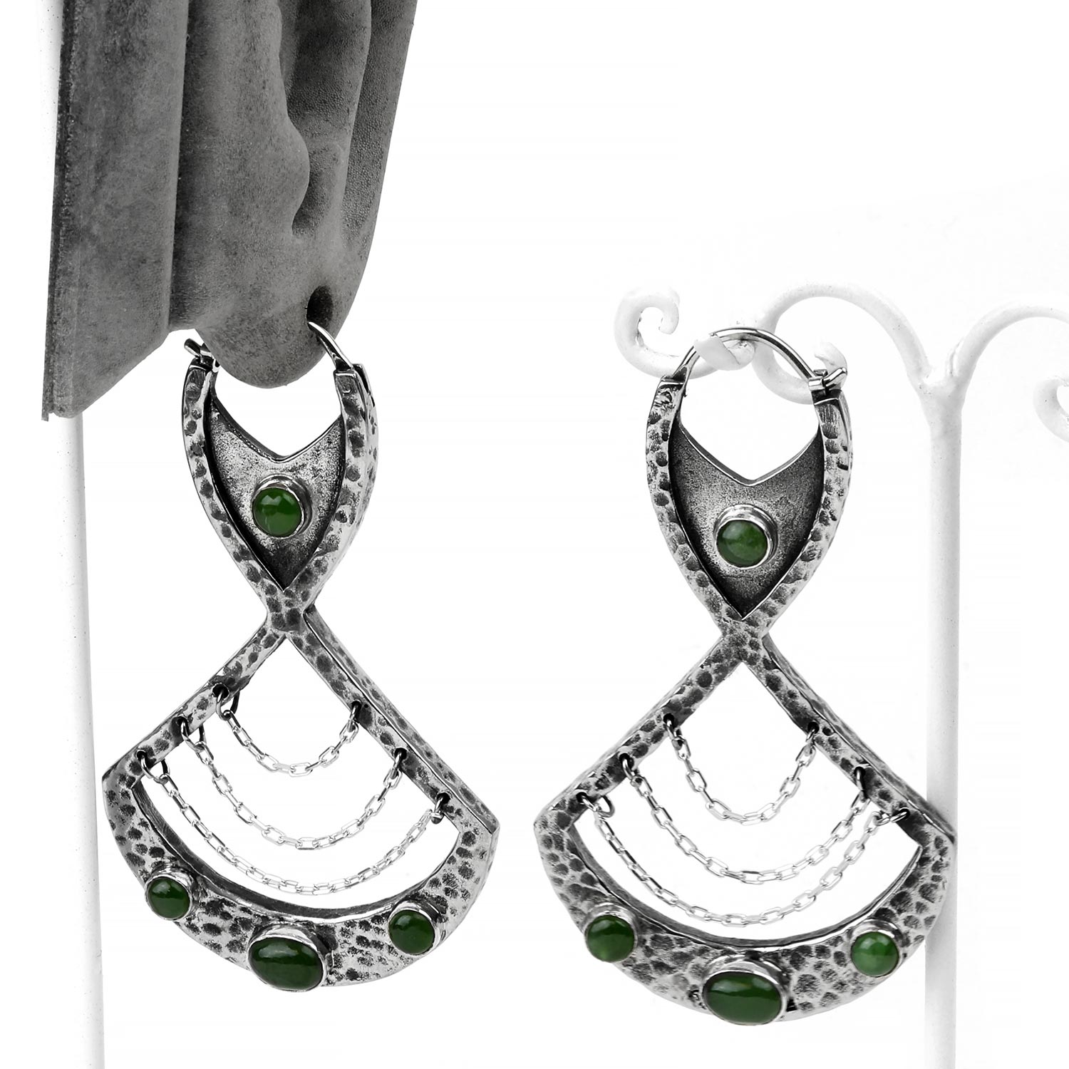 White Brass Dulcet Hoops With Nephrite Jade