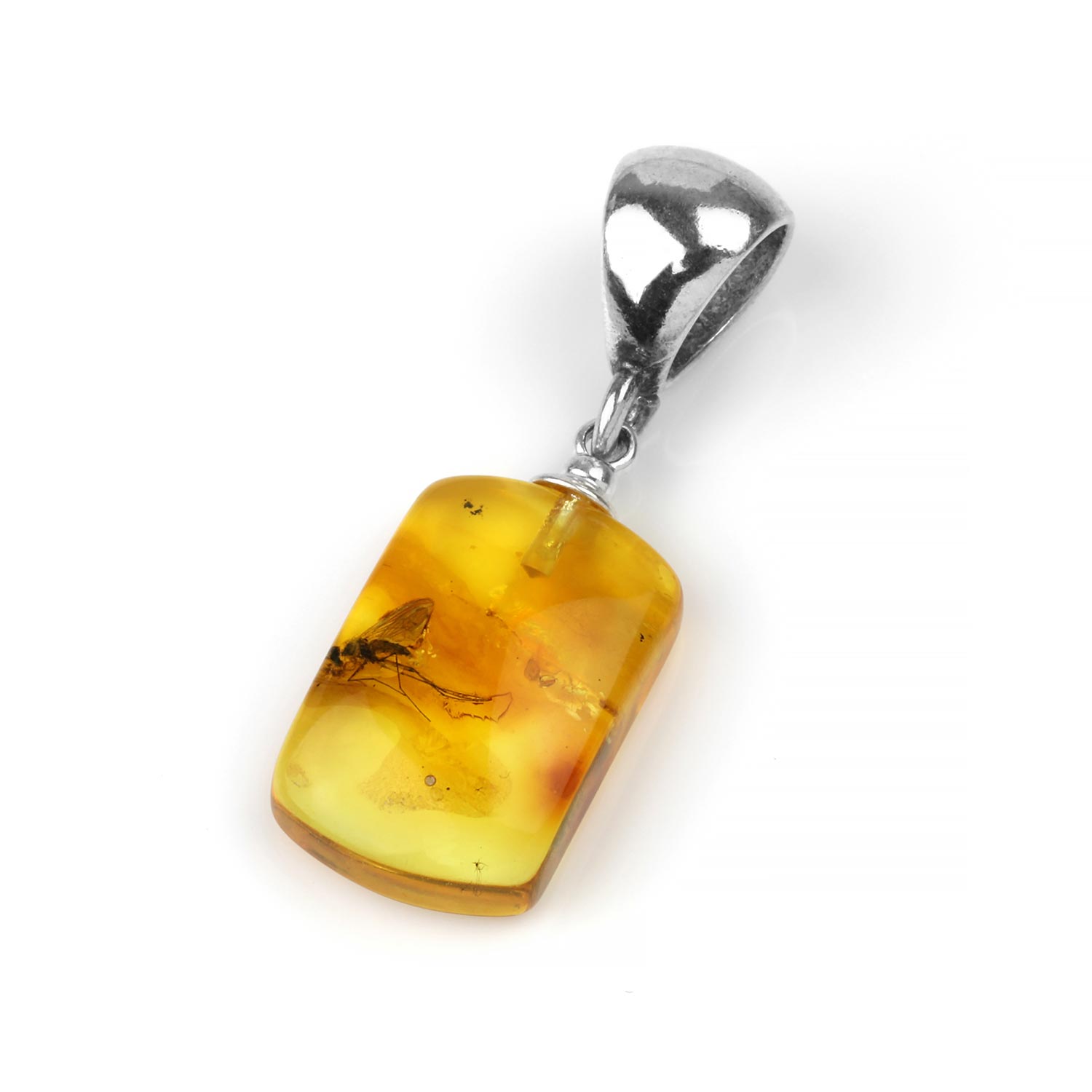 Amber Rectangle Pendant With Preserved Bug