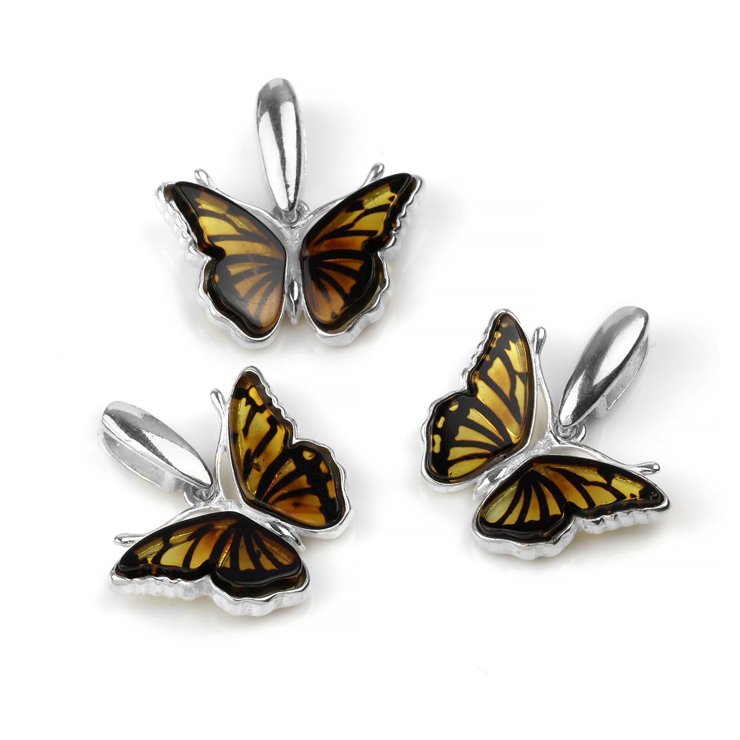 Amber Butterfly Silver Pendant