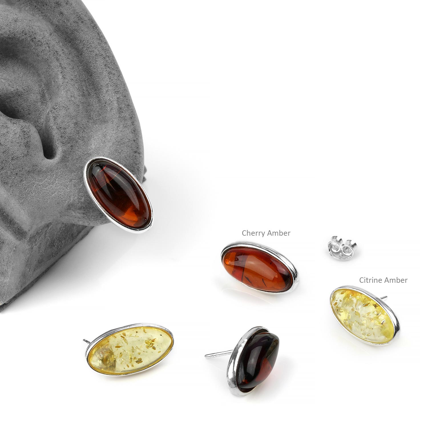 Sterling Silver Cherry Amber Citrine Amber Stud Earrings