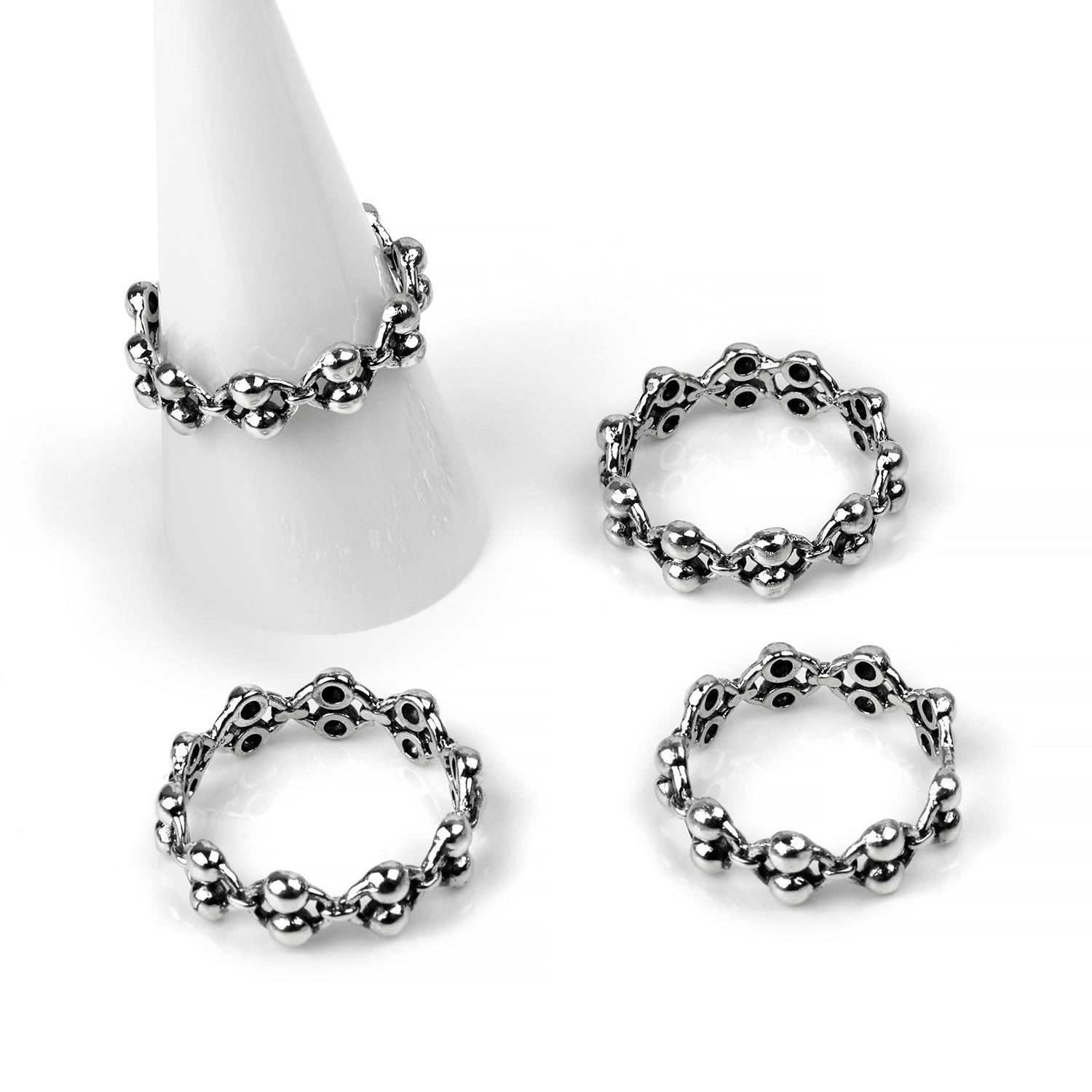 Sterling Silver Beaded Links Finger Ring