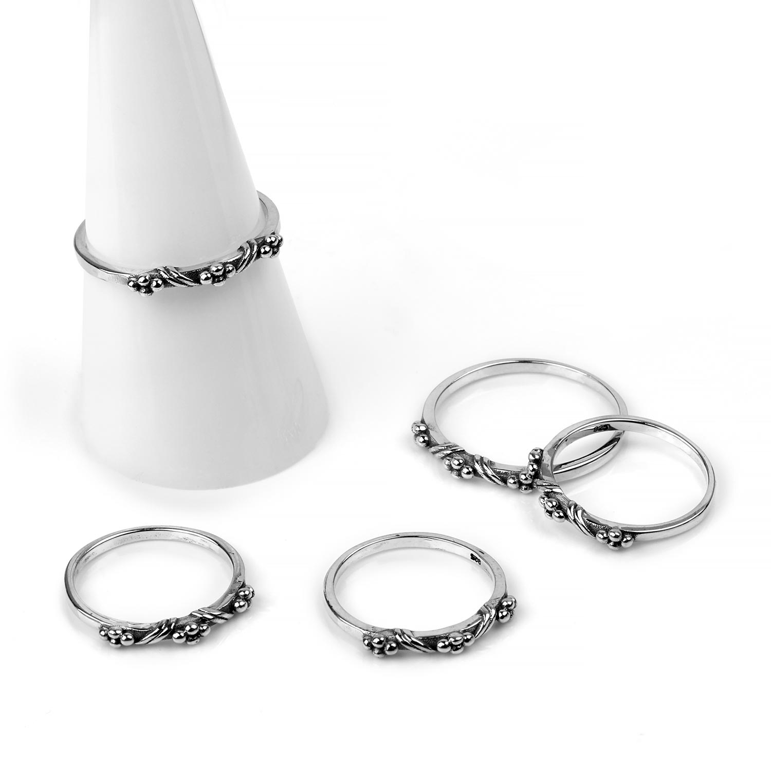 Sterling Silver Beaded Rhombus Ring