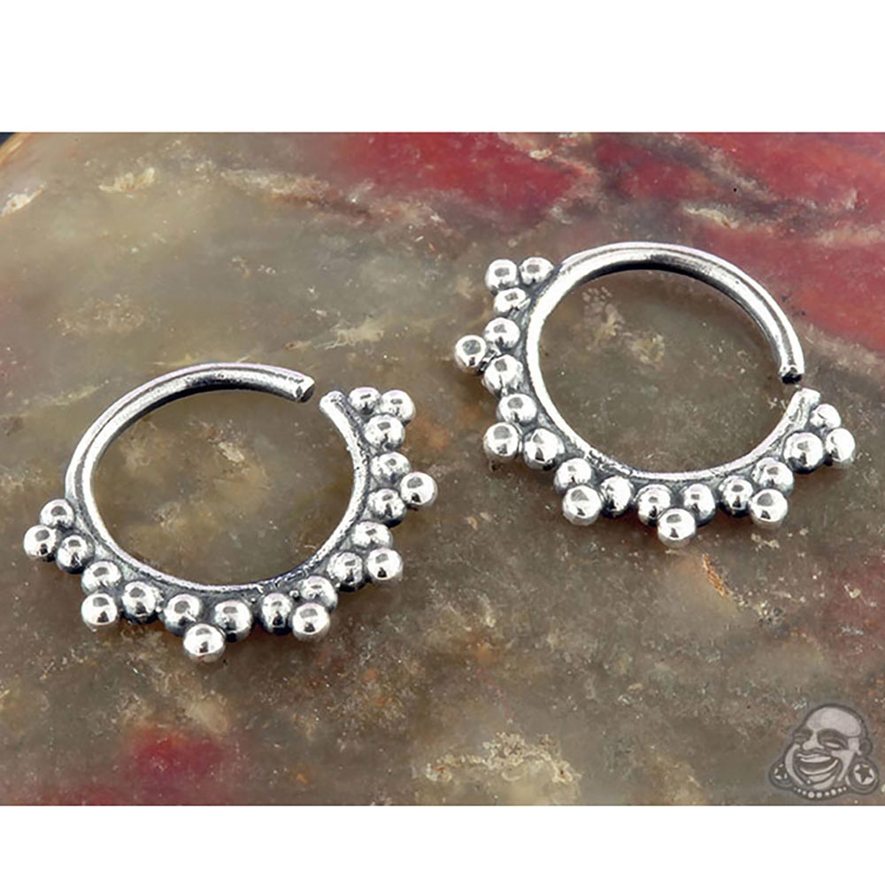 Silver Beaded Sun Septum Ring