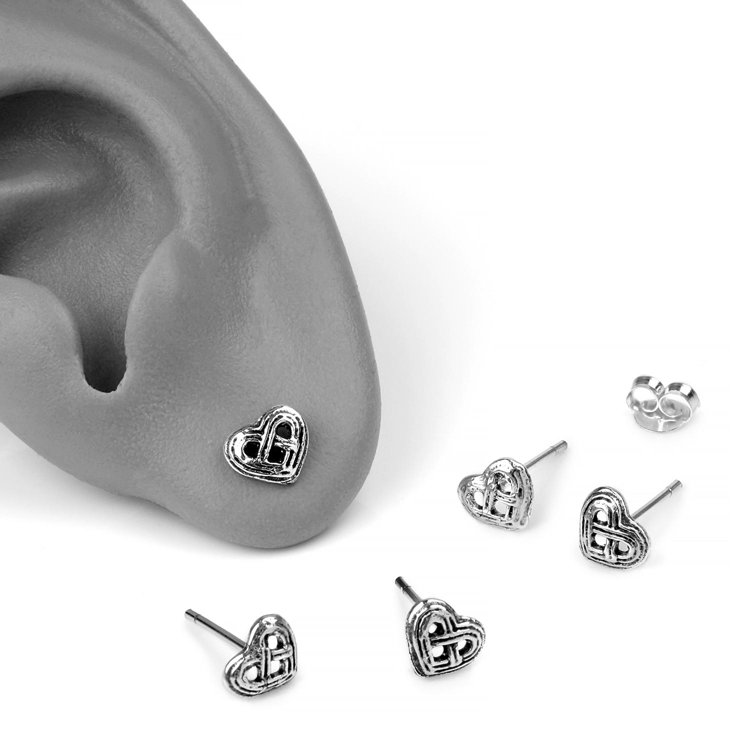 Silver Braided Heart Earrings For Basic Piercing