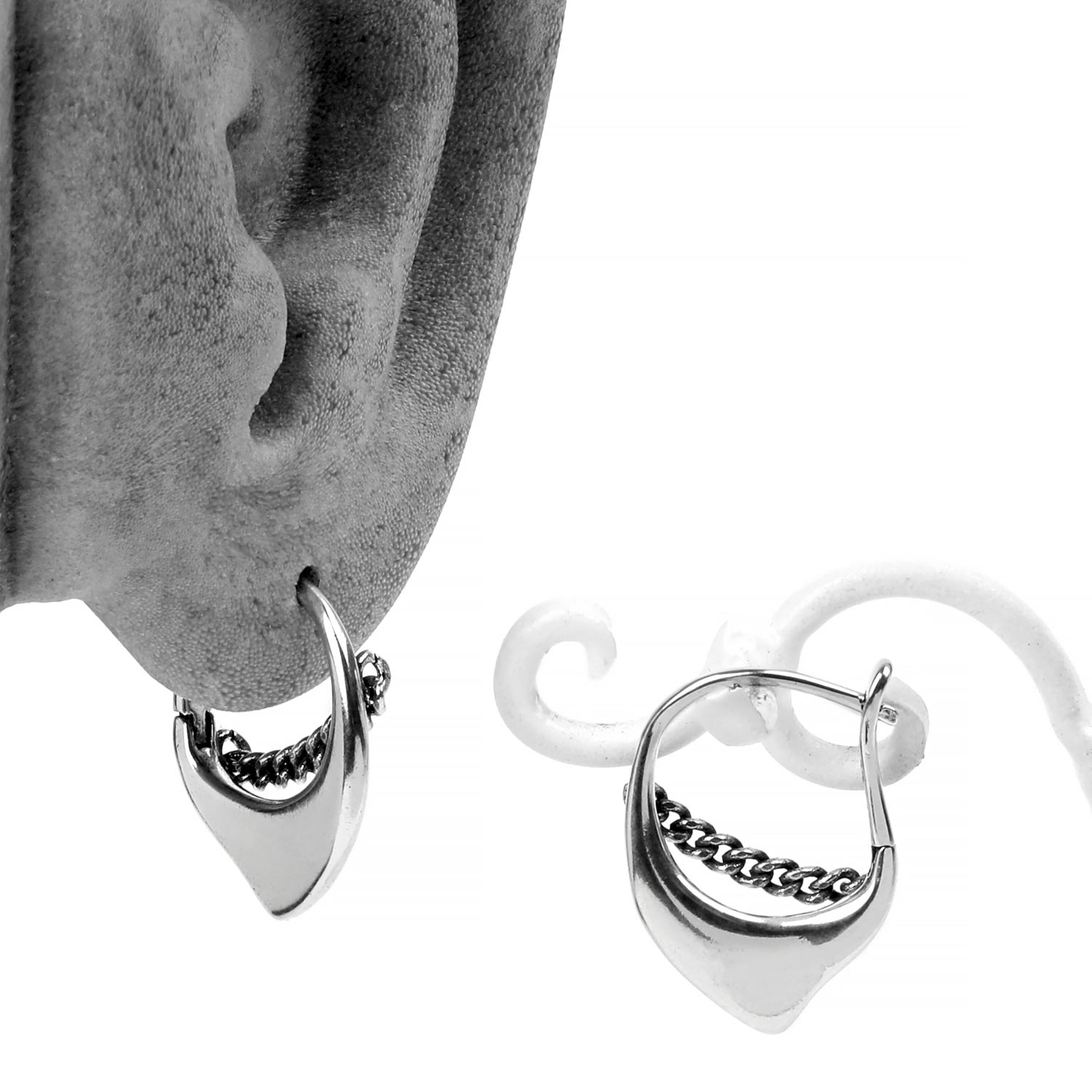 Sterling Silver Orion Huggie Earring - Chain Hoop