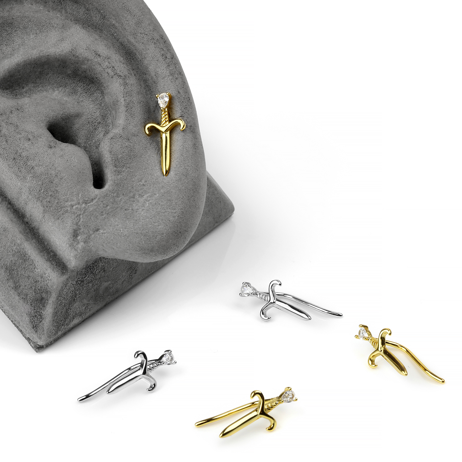 Sterling Silver Dagger Ear Climber, Gem Ear Climber