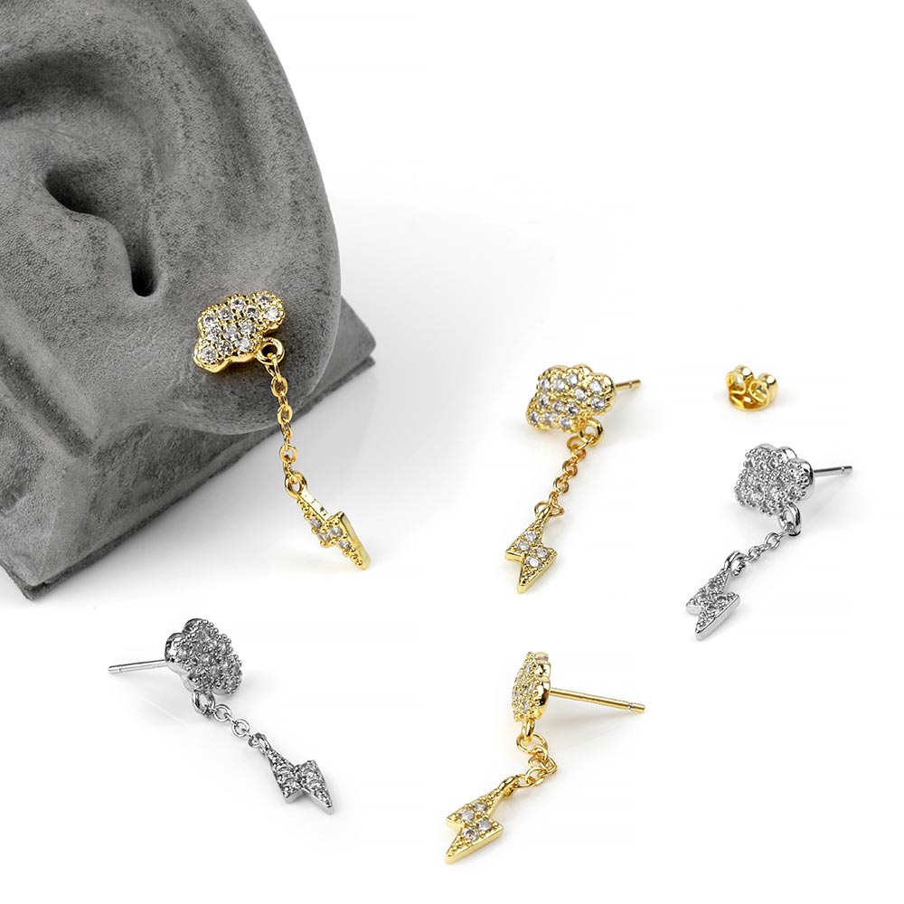 Sterling Silver Cz Lightning Storm Dangle Earrings
