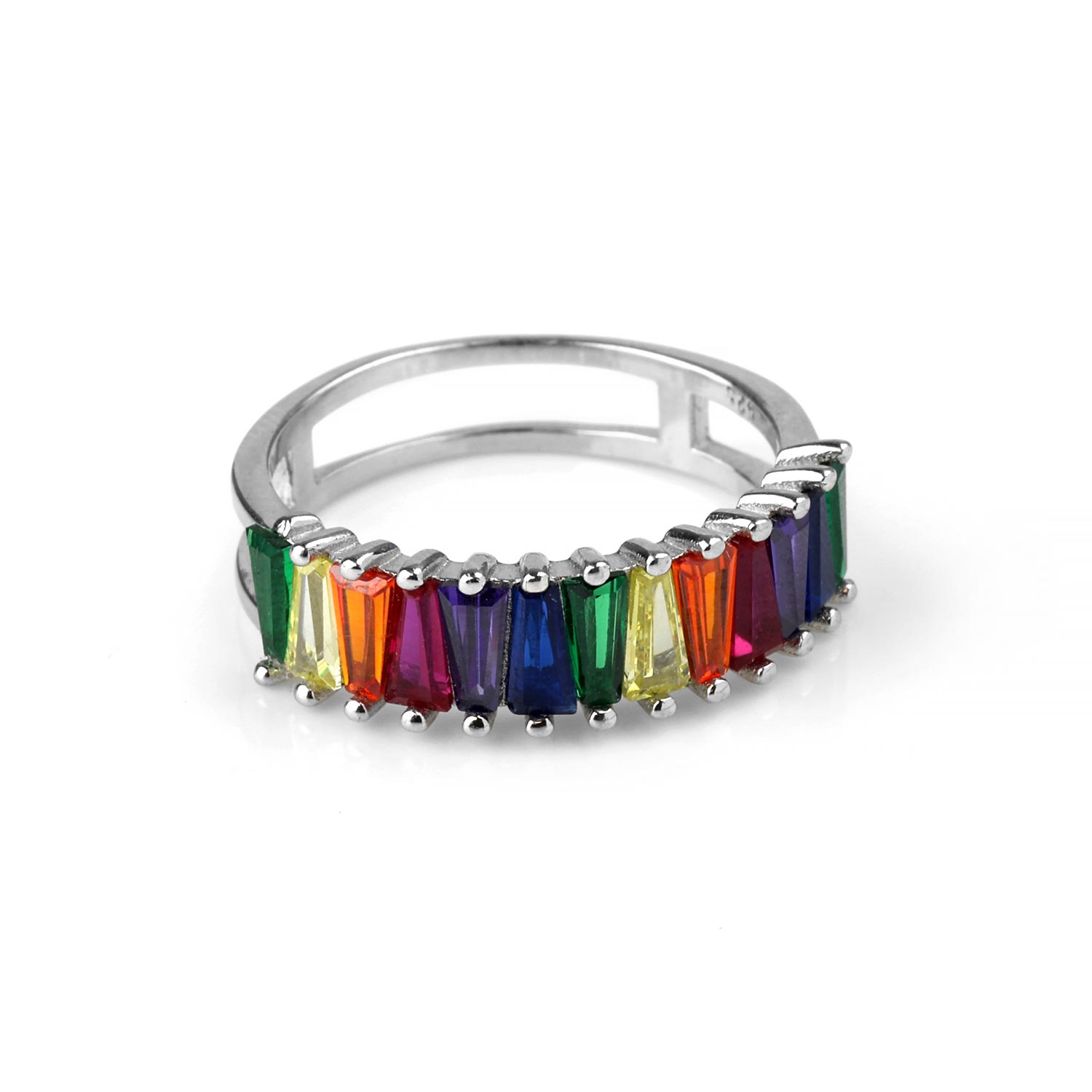 Silver Rainbow Gem Paved Ring In Sterling Silver