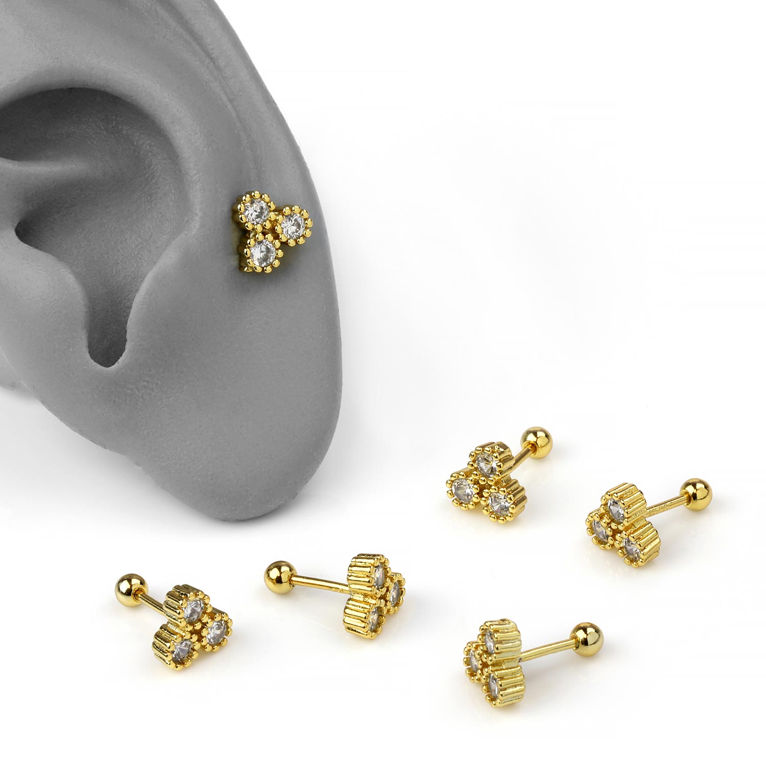 Sterling Silver Trinity Gem Barbell For Piercings