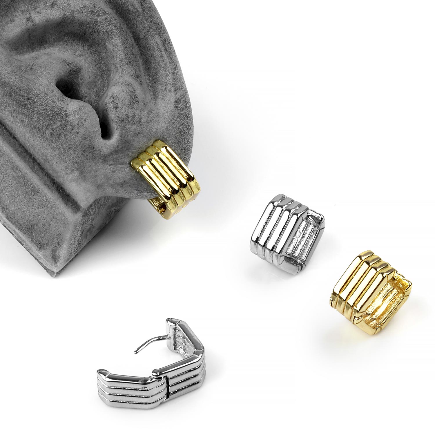 Sterling Silver Geo Square Earrings For Basic Ear Piercing