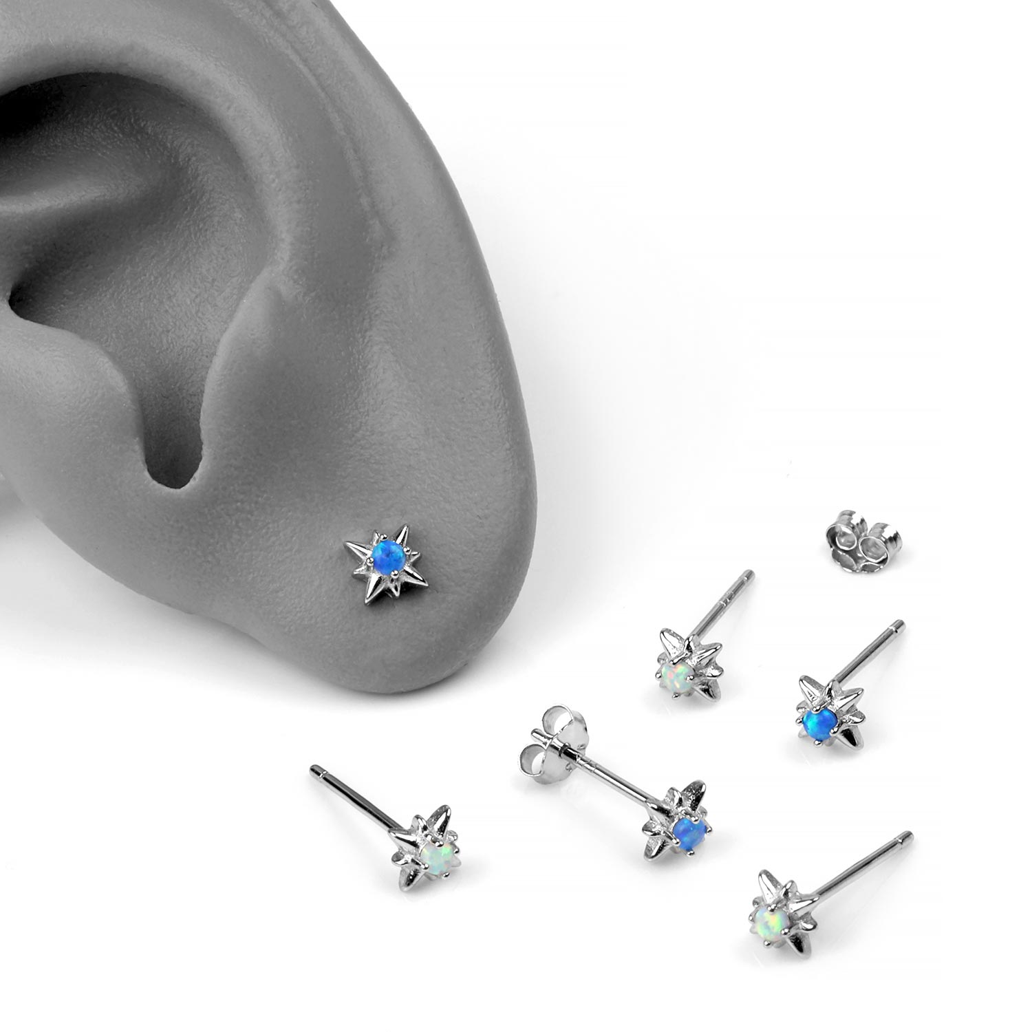 Silver Opal North Star Stud Earrings