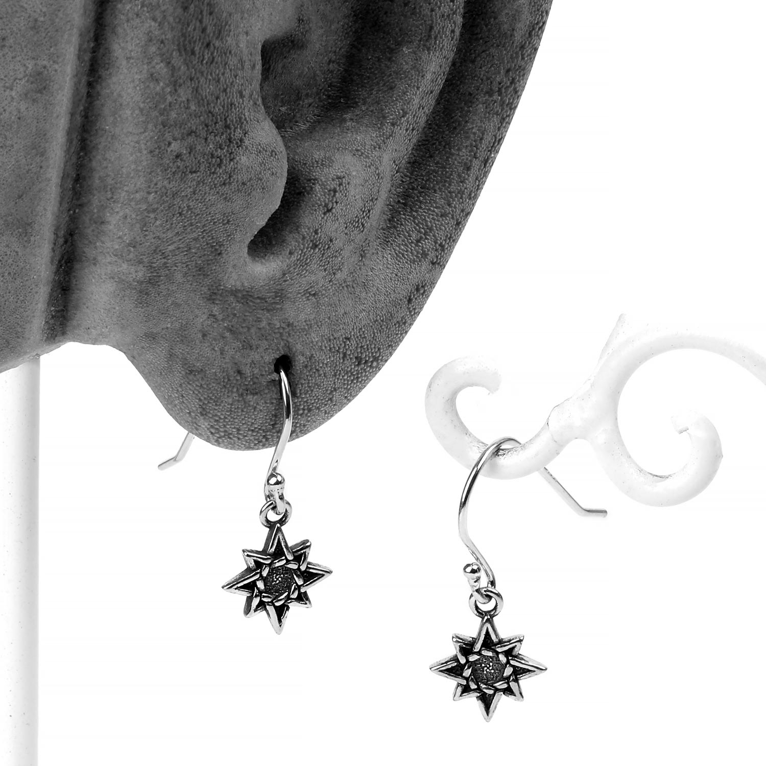 Oxidized Silver Star Dangle Earrings