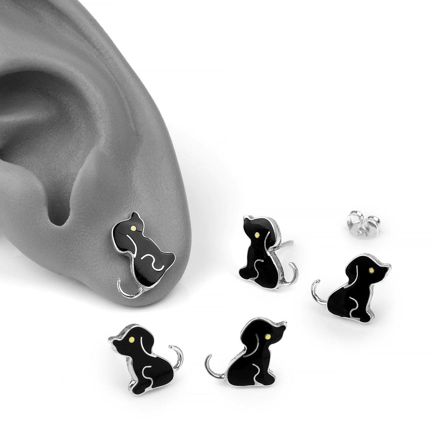 Silver Puppy Dog Earrings In Sterling Silver Enamel