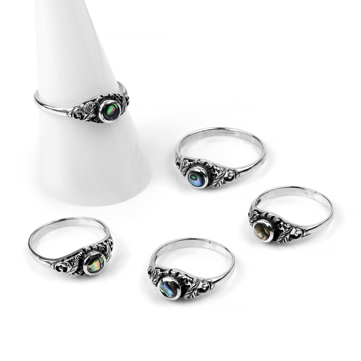 Sterling Silver Abalone Shell Leaf Finger Ring