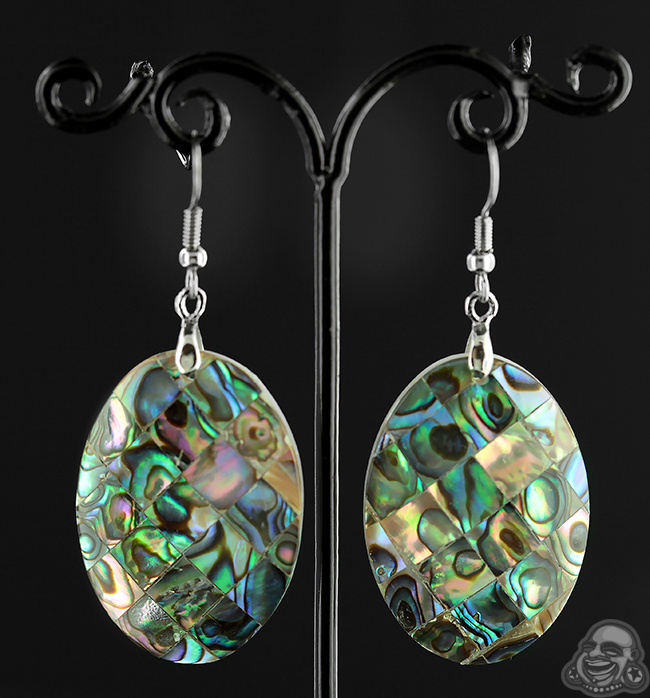 Silver and Mosaic Abalone Shell Earrings