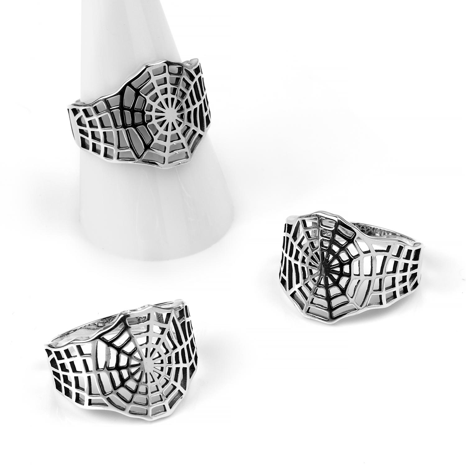 Sterling Silver Spiderweb Finger Ring