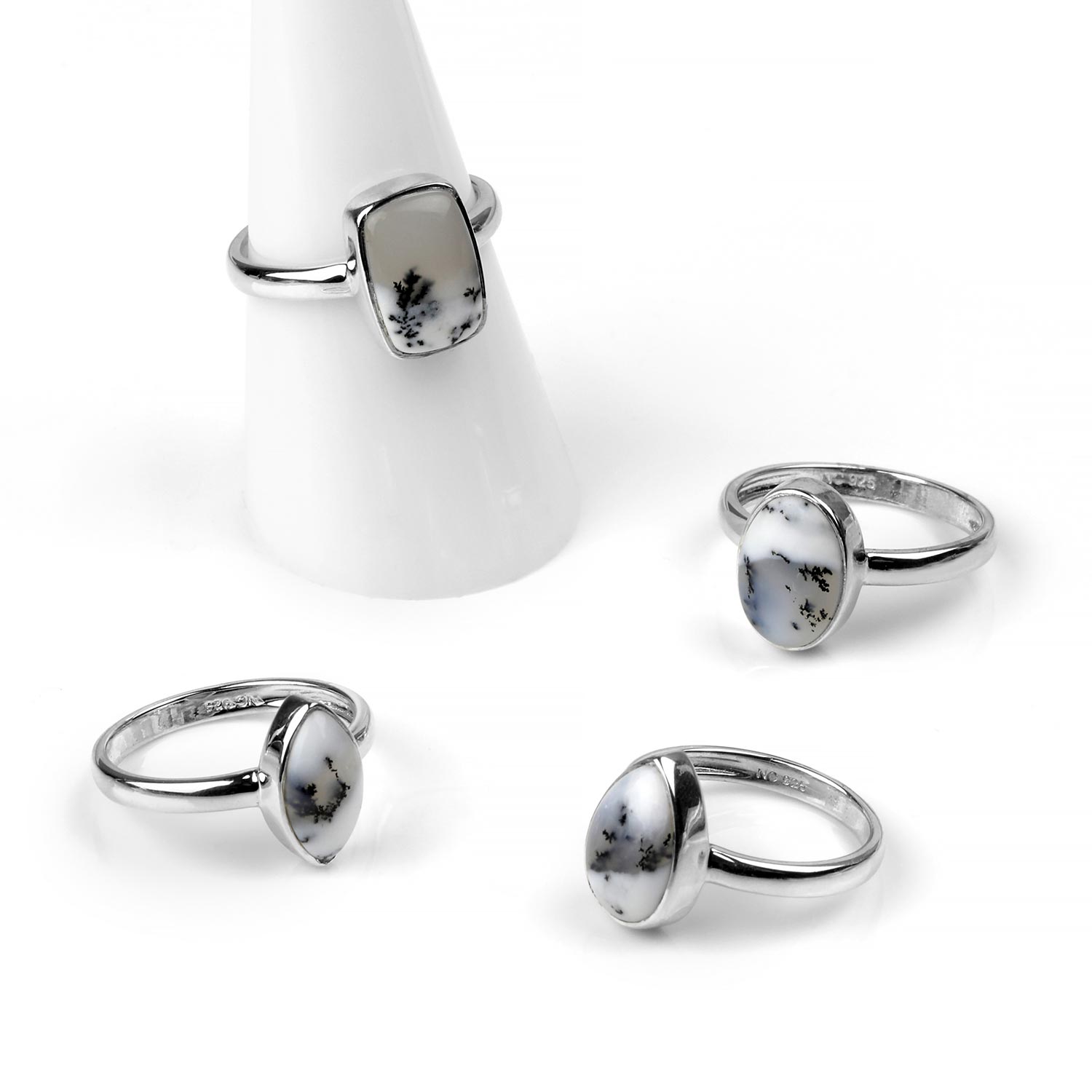 Silver Dendritic Opal Stone Rings Sterling Silver