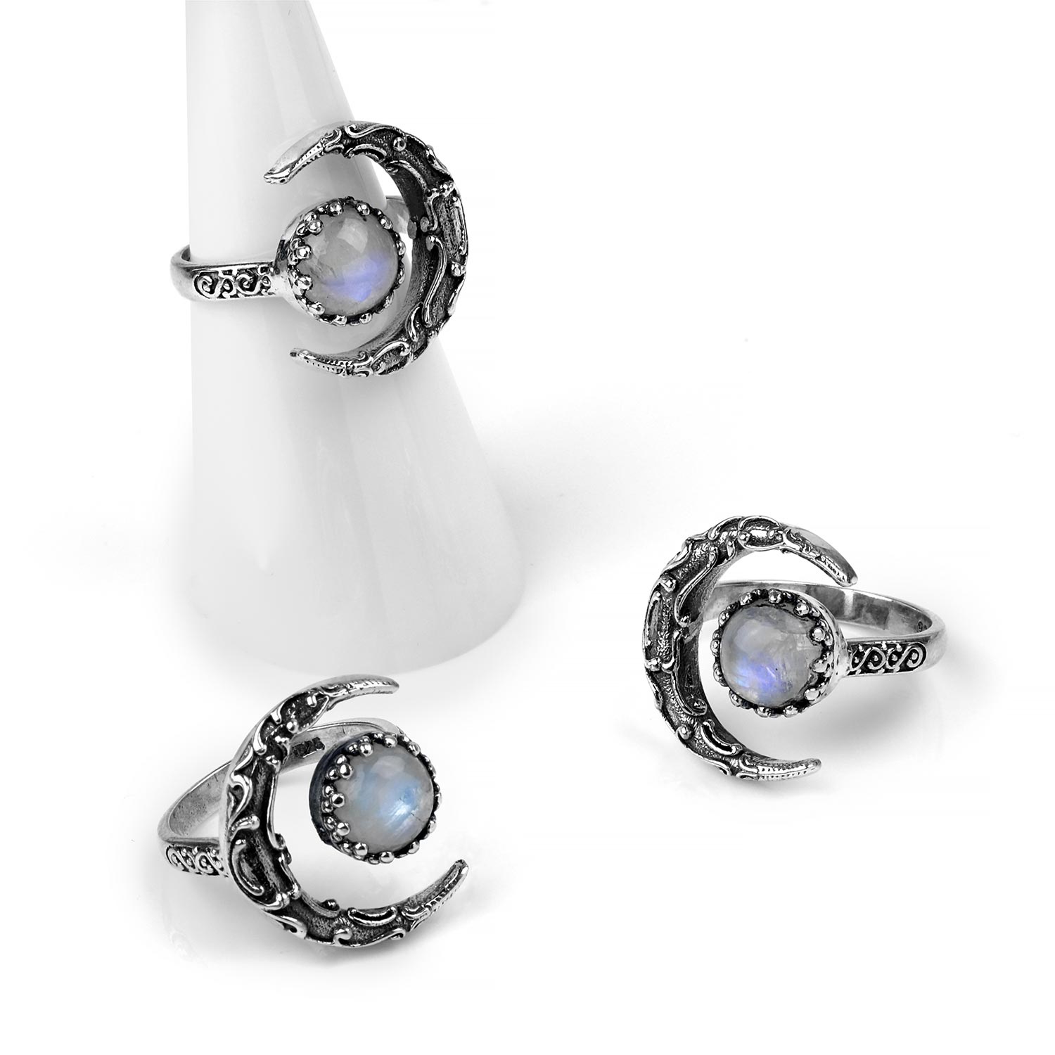 Silver Frostbite Moon Finger Rings