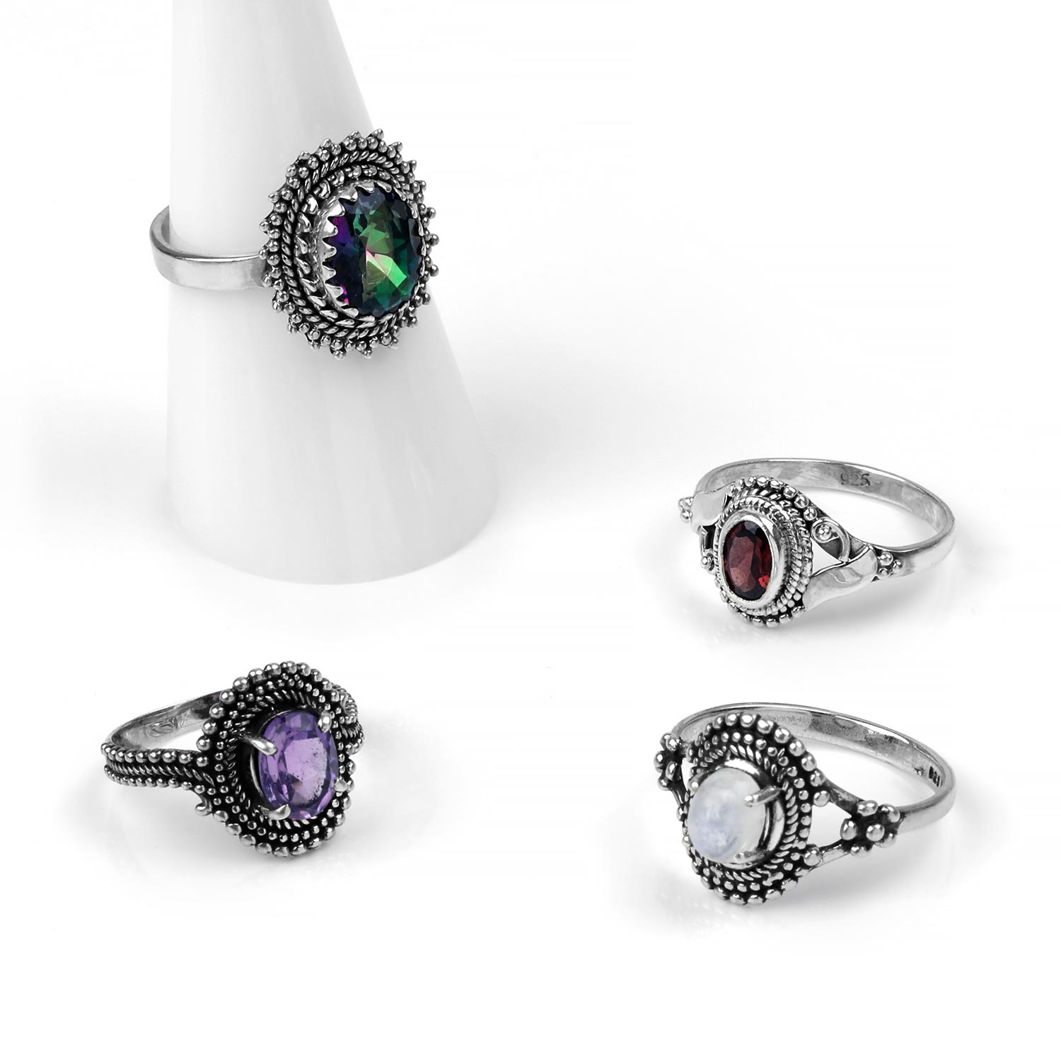 Beaded Shield Silver Rings