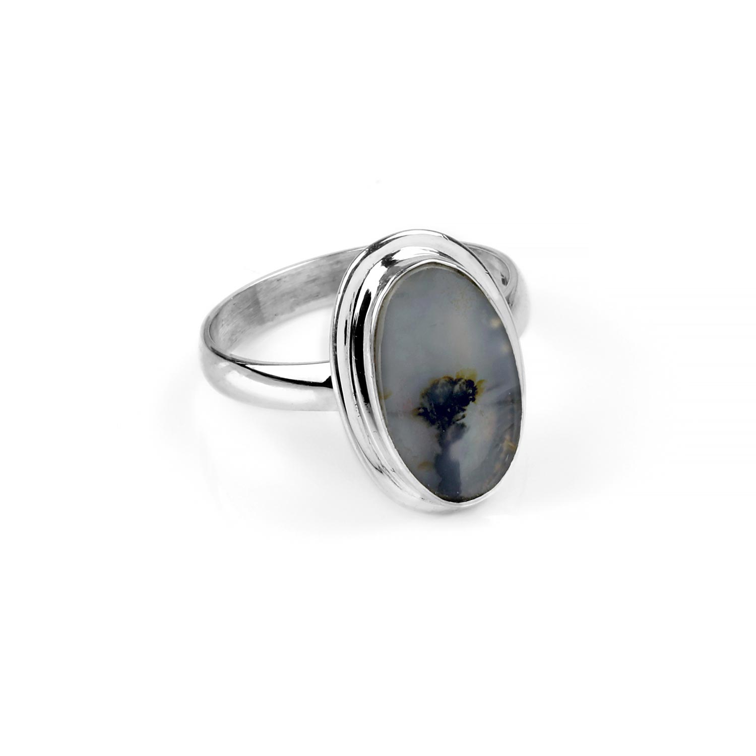 Dendritic Agate Mirror Silver Finger Ring