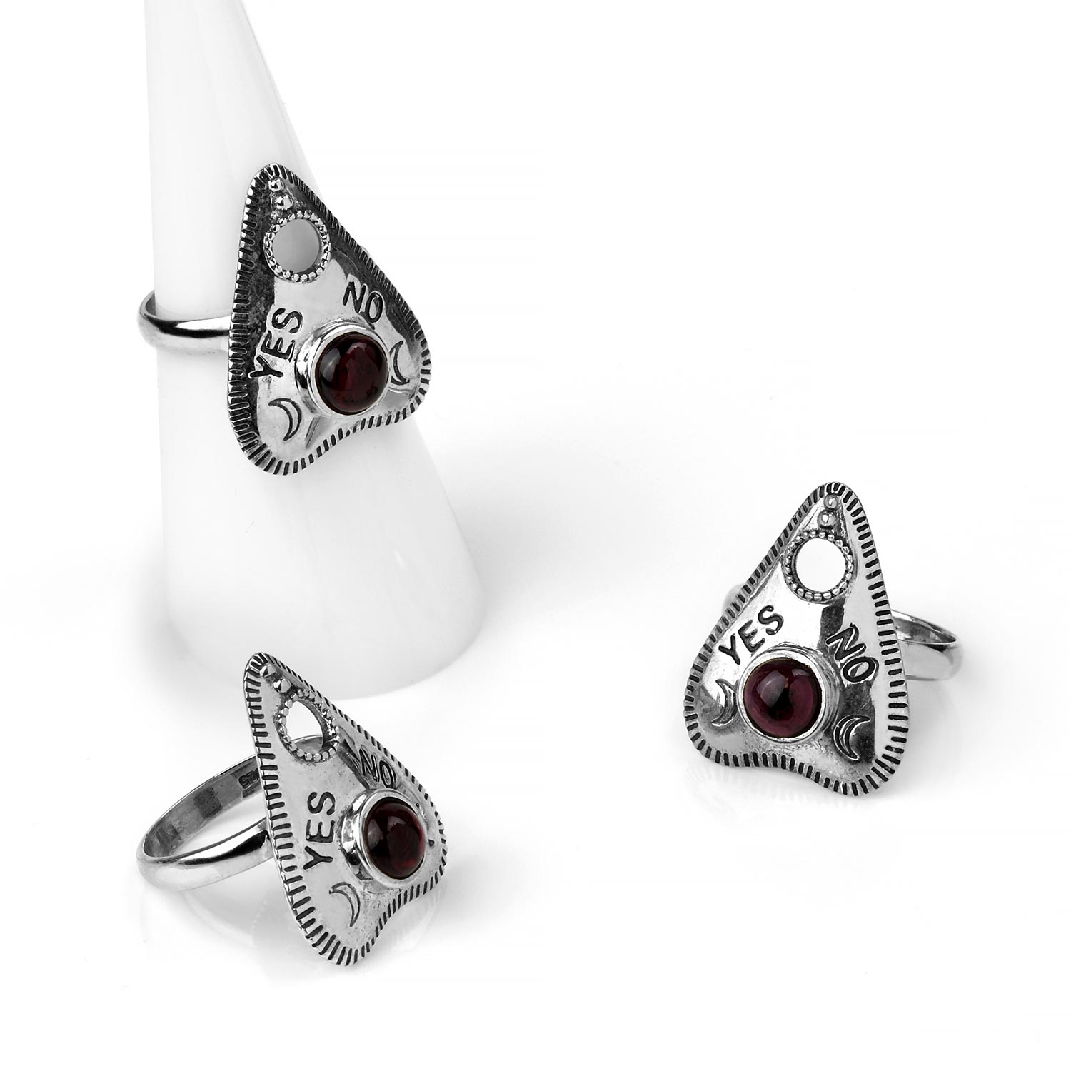 Sterling Silver And Garnet Planchette Rings