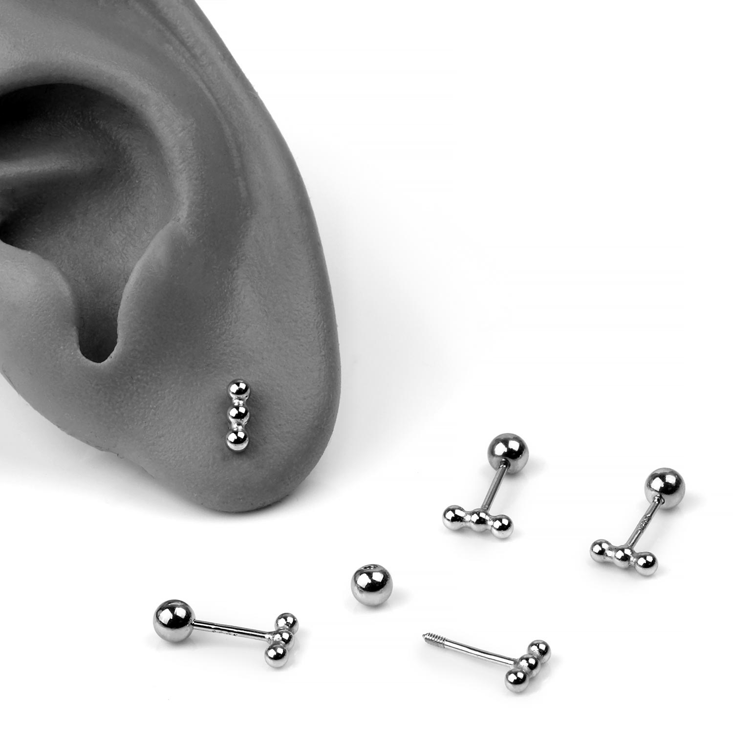 Sterling Silver Triple Drop Barbell Earrings