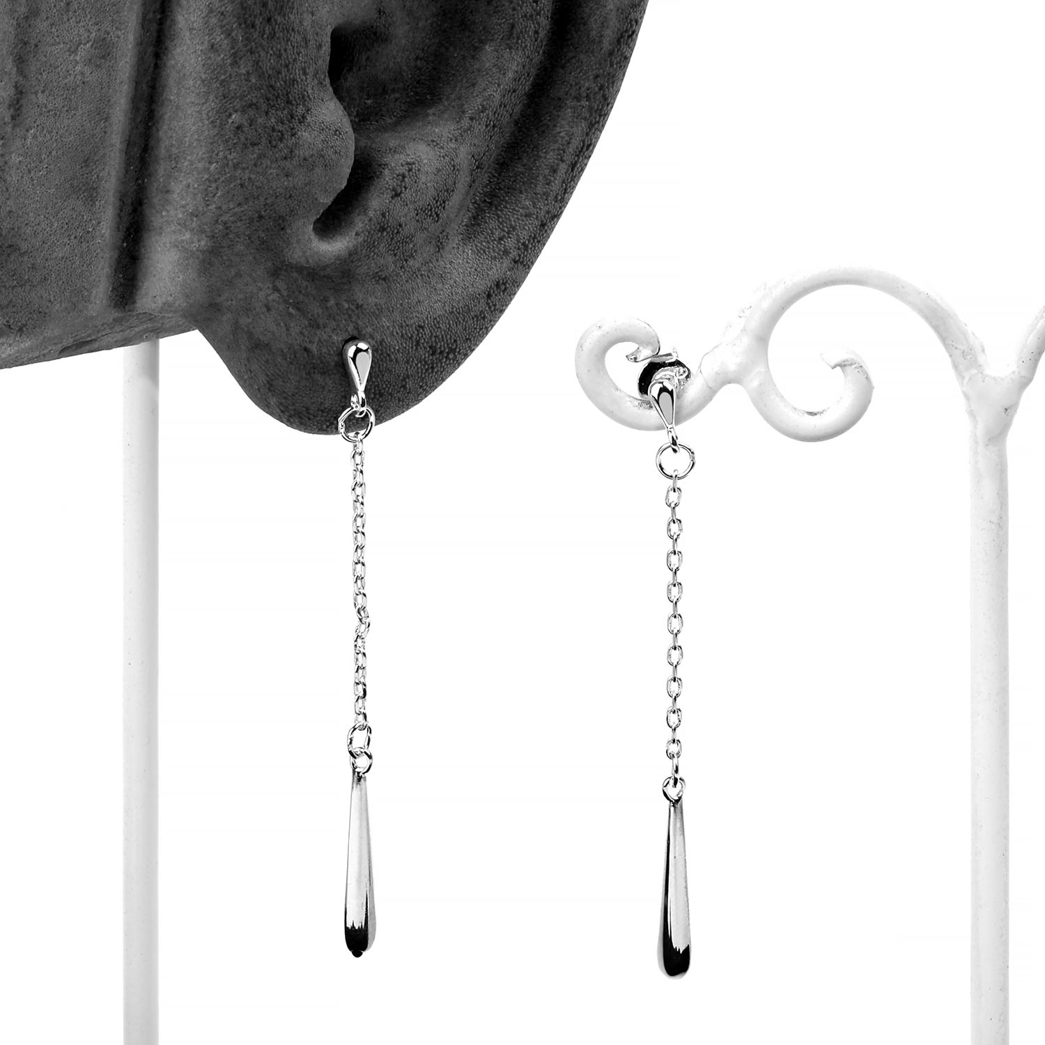 Sterling Silver Water Drop Tassel Earrings