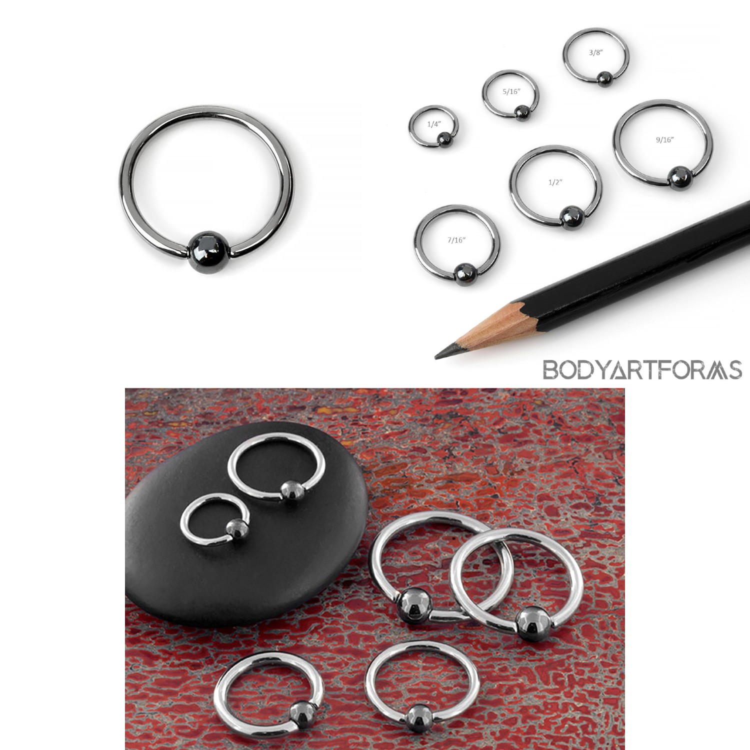 Custom Order Steel Captive Bead Ring With Hematite Bead