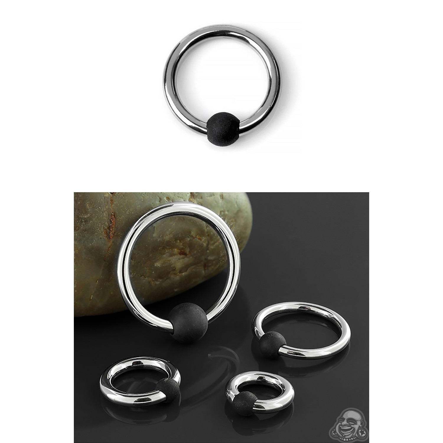 Custom Order Steel Captive Ring With Rubber Bead