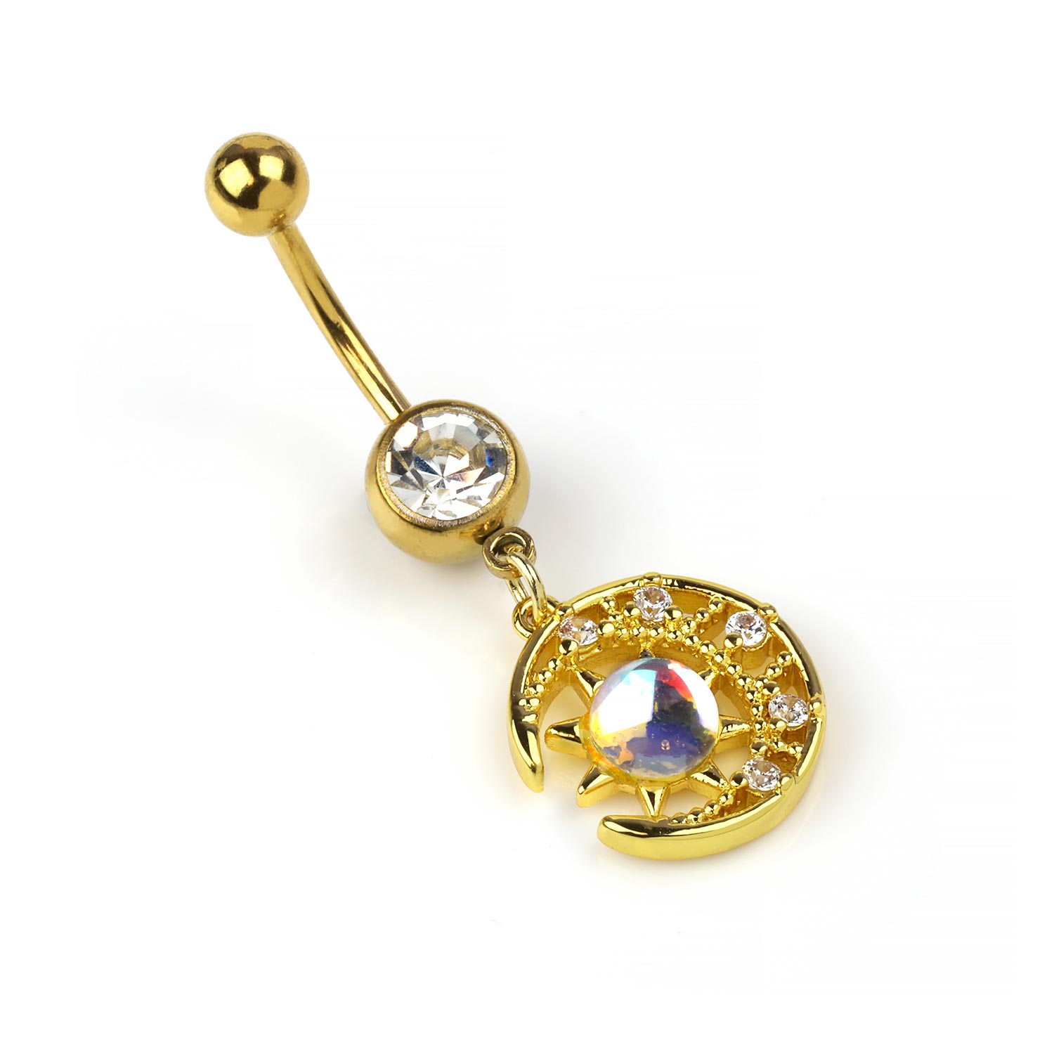 Steel Moon And Sun Navel Piercing With Gemstones