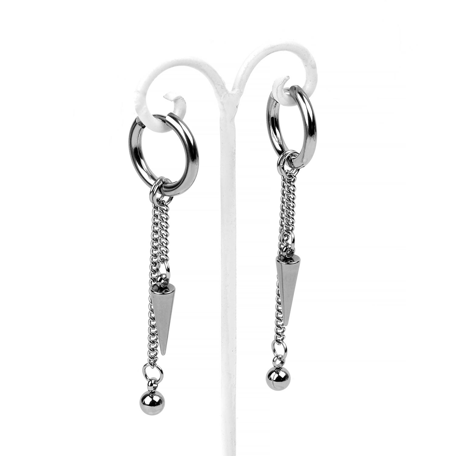 Steel Ball And Spike Chain Huggie Earrings
