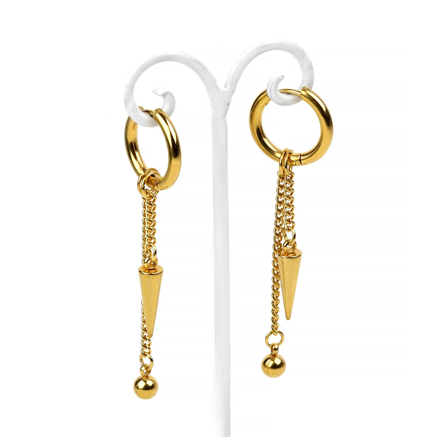 Steel Ball And Spike Chain Huggie Earrings