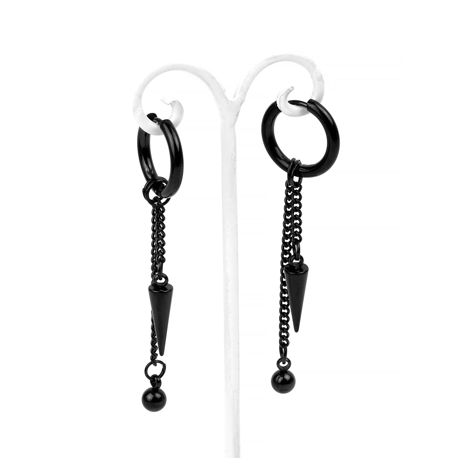 Steel Ball And Spike Chain Huggie Earrings