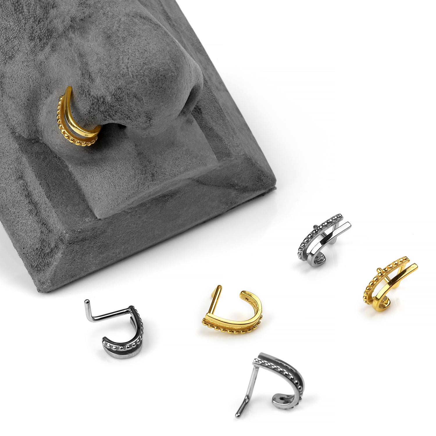 Steel Beaded Double Bar Nosescrew