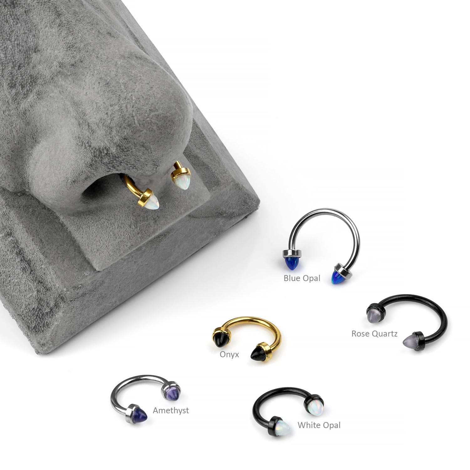 Stainless Steel Pvd Plated Circular Barbell Synthetic Stone