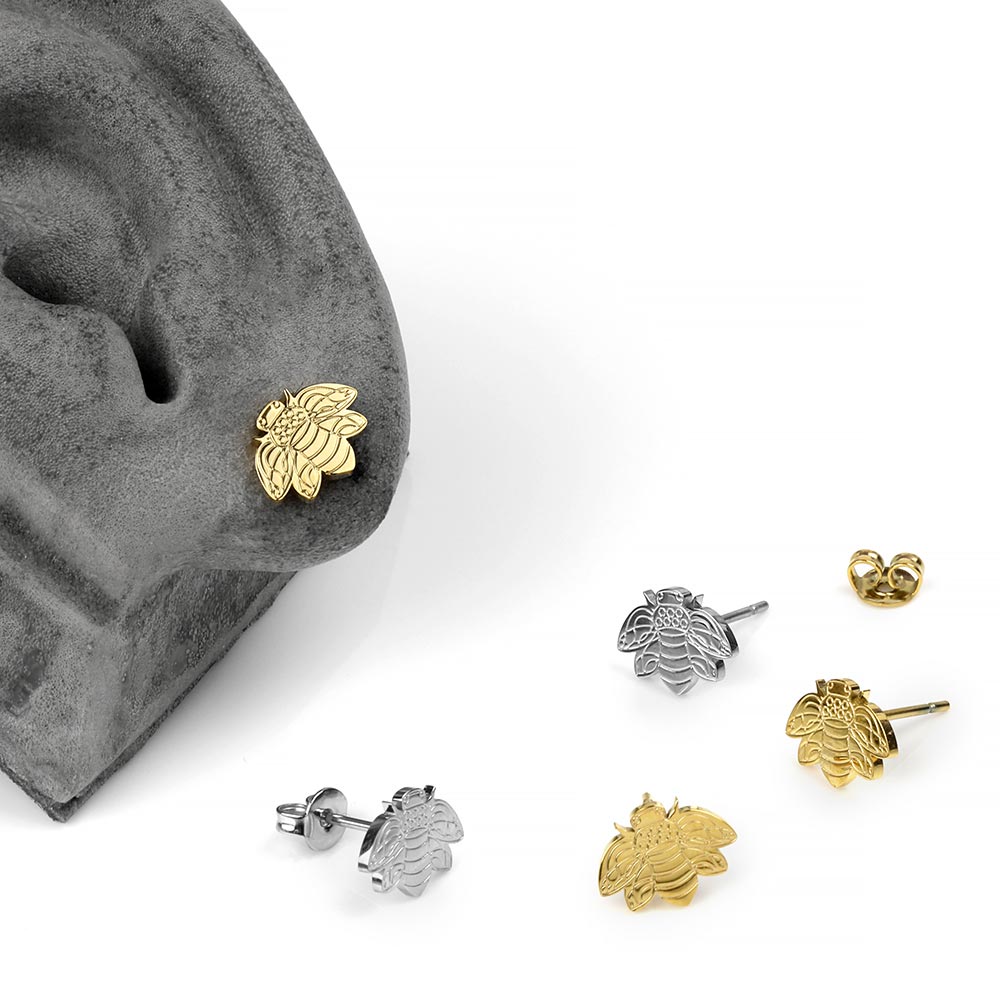 Stainless Steel Bumble Bee Stud Earrings Basic Ear Piercing