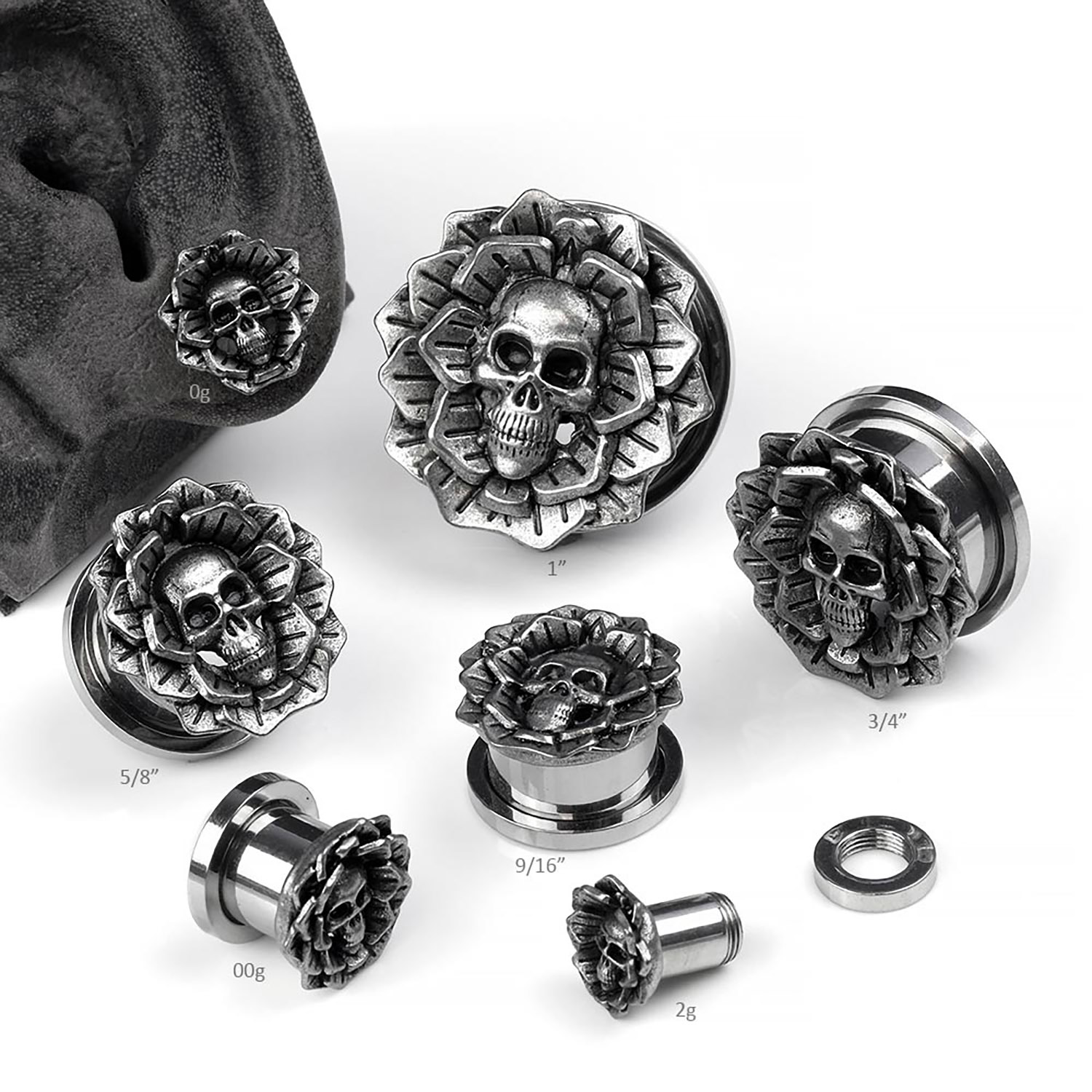 Steel Death Blossom Plugs | Skull | Flower
