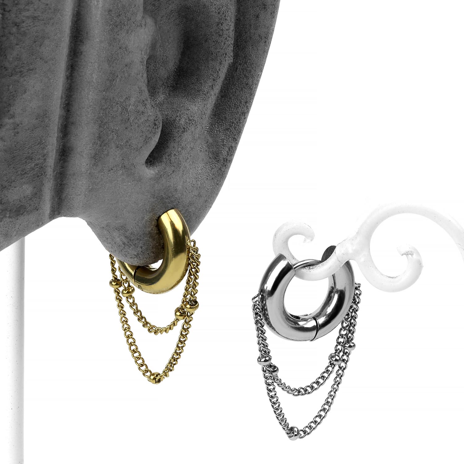 Stainless Steel Double Chain Huggie Earrings