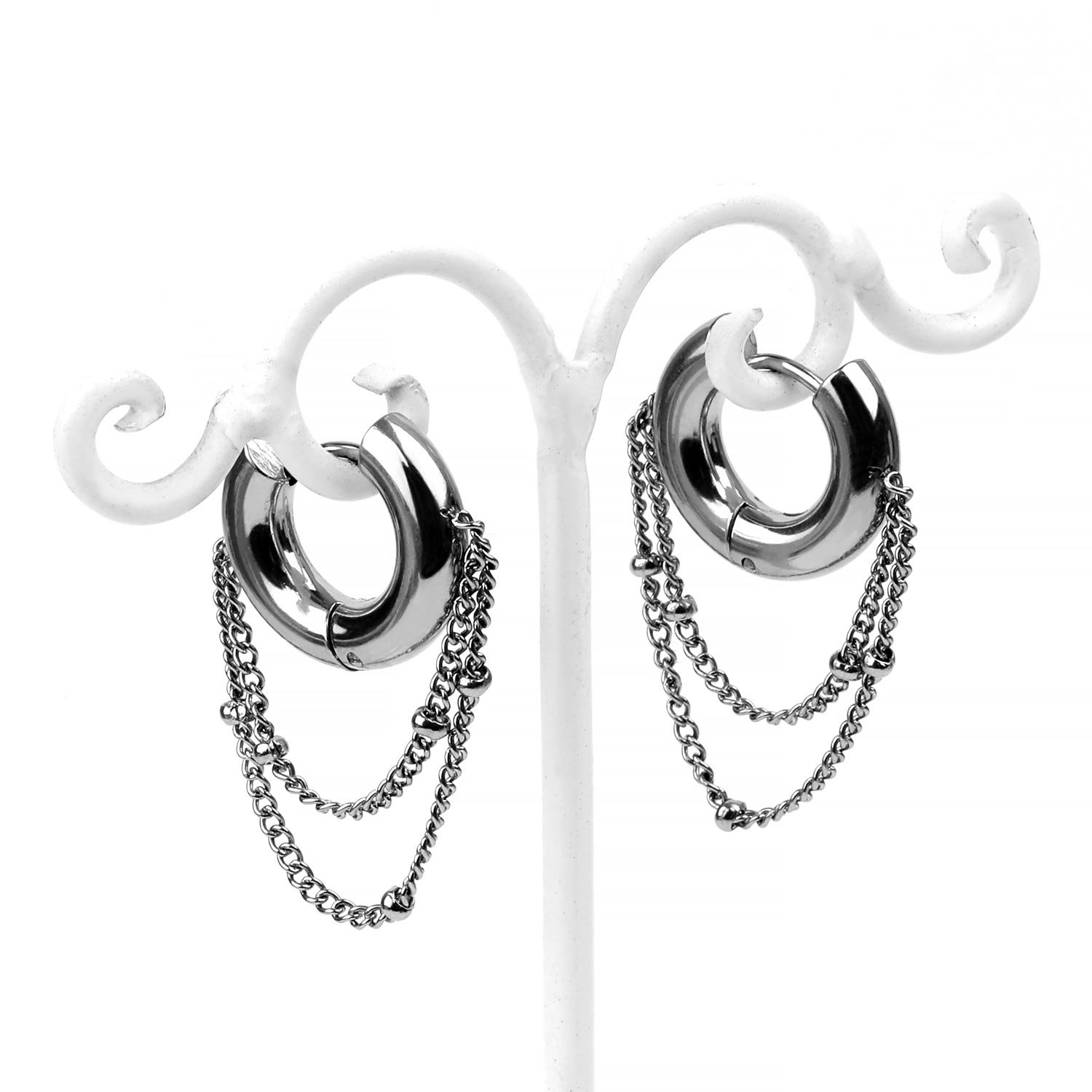 Stainless Steel Double Chain Huggie Earrings