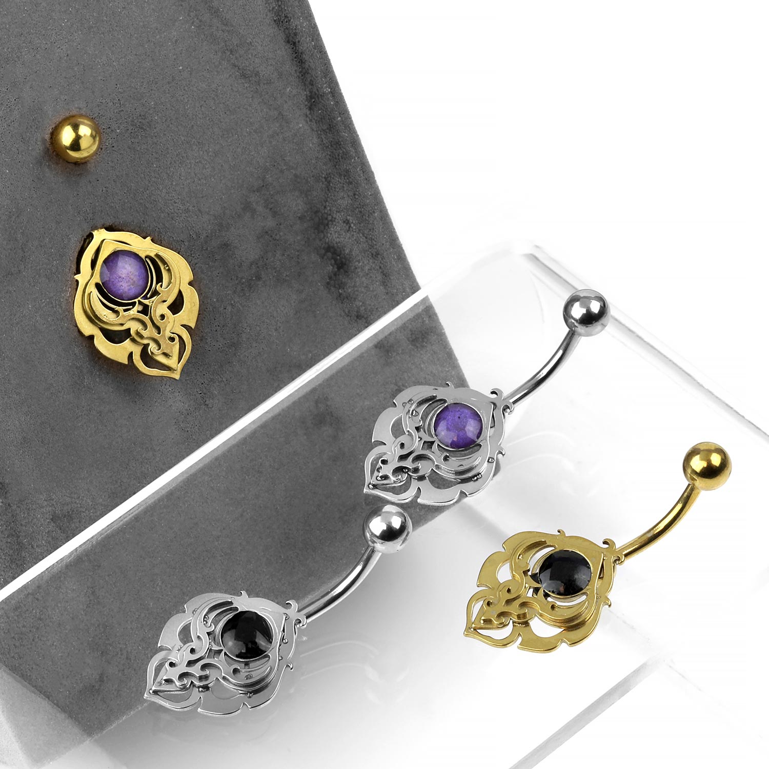 Ornate Shield Navel With Enamel